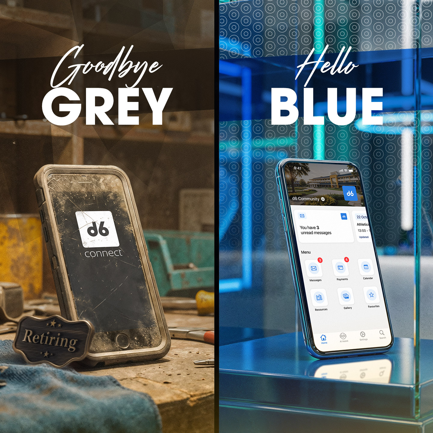 d6 | Goodbye Grey Connect App, Hello Blue Communicator App!